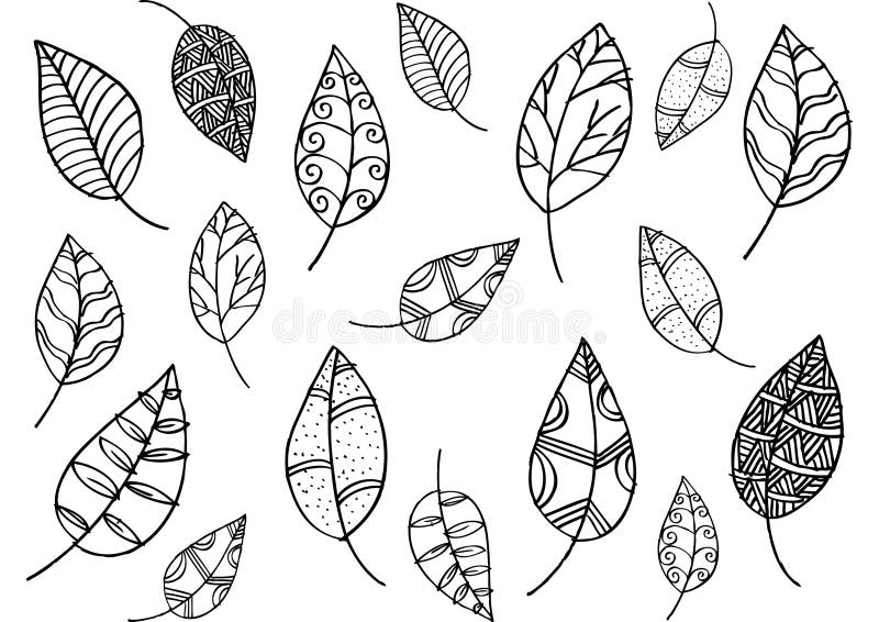 Leaf Pattern in Doodle Style Stock Illustration - Illustration of ...