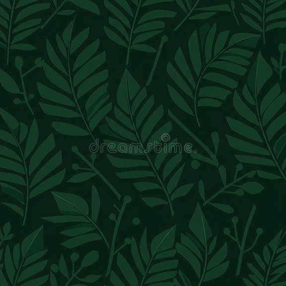 Leaf Pattern Featuring Various Stylized Leaves and Branches in a ...