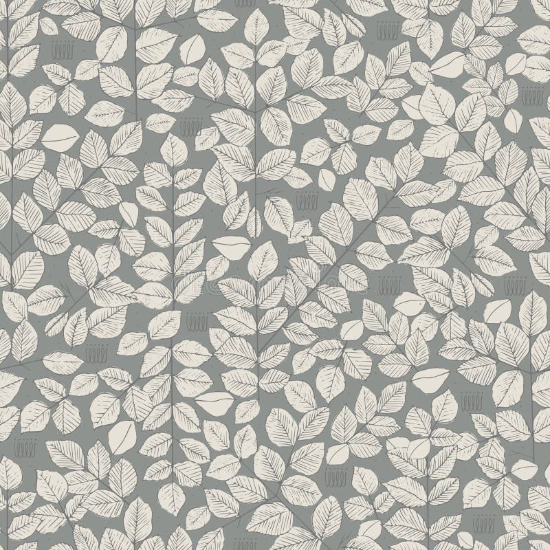 Leaf Pen Hand Drawing Motif with Dark Grey Background Seamless Repeat ...