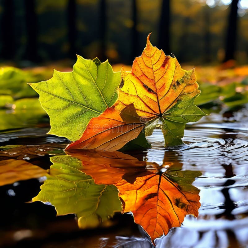 Leaf Reflection a Reflection of Leaves on the Surface of Water Stock ...