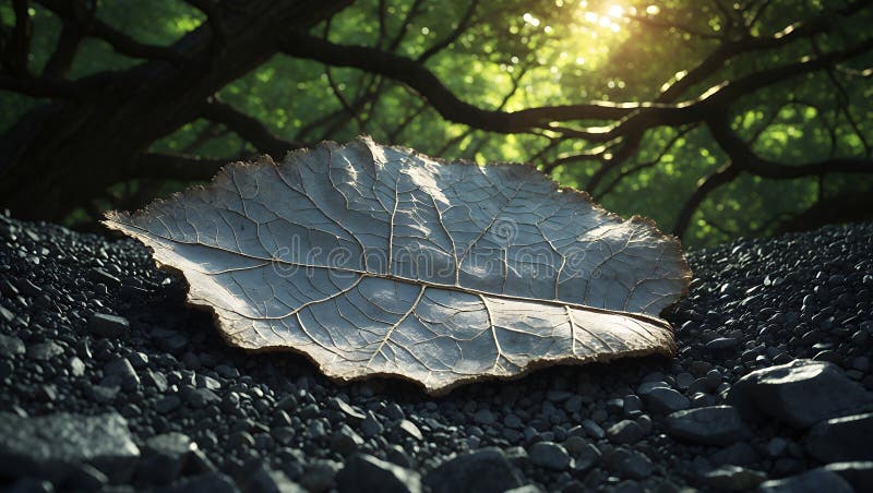 Large Dried Leaf on Dark Pebbles Under Sunlit Trees Stock Illustration ...