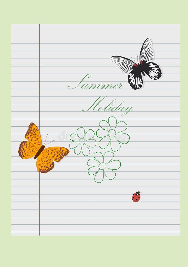 Leaf from a School Notebook with an Inscription about Summer . Stock ...