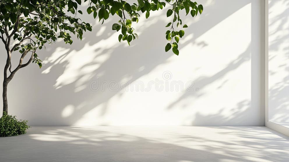 Leaf Shadows Dancing on White Walls, Calm Interior. Stock Illustration ...