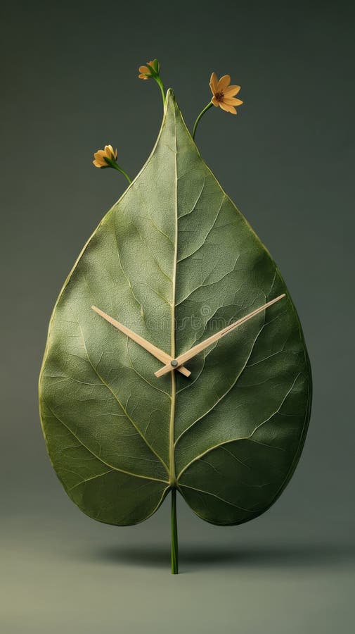 Leaf Shaped Clock with Flowers, Nature Concept Stock Image - Image of ...