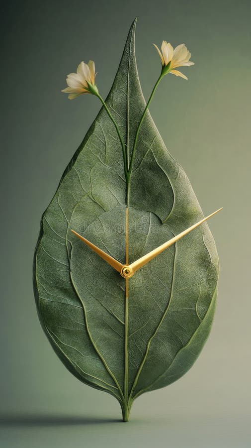Leaf Shaped Clock with Flowers, Nature Concept Stock Image - Image of ...