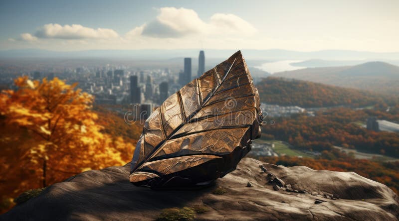 A Leaf Shaped Statue on a Rock Stock Illustration - Illustration of ...