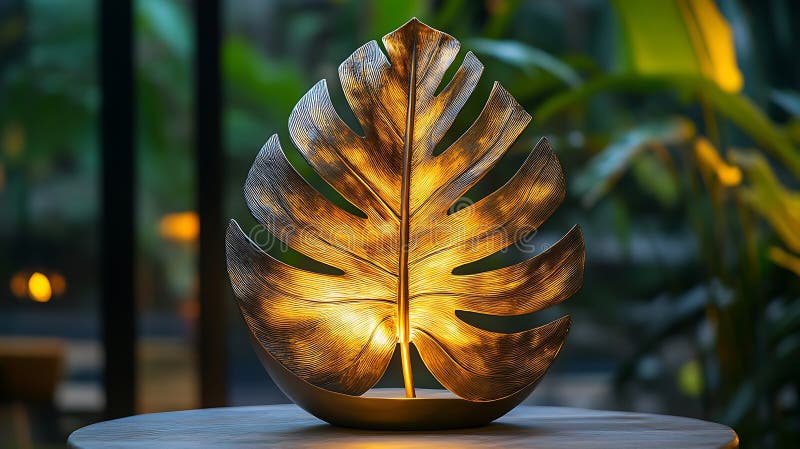 Leaf Shaped Table Lamp Metallic Stock Image - Image of soft, decor ...