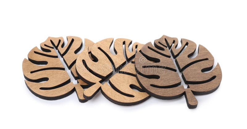 Leaf Shaped Wooden Cup Coasters on White Background Stock Image - Image ...