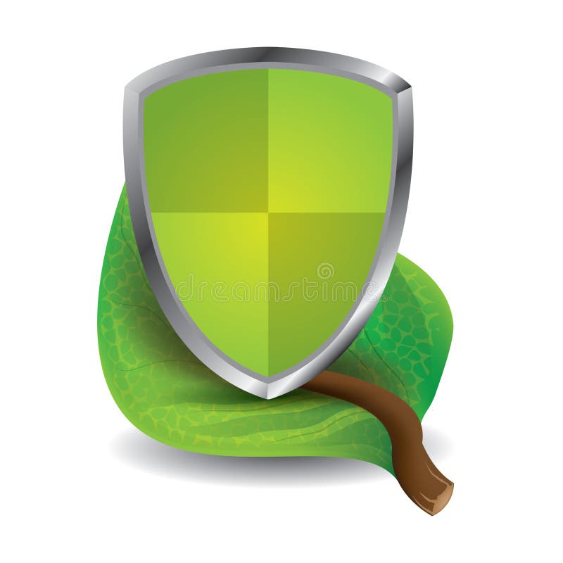 Leaf with Shield. Vector Illustration Decorative Design Stock Vector ...