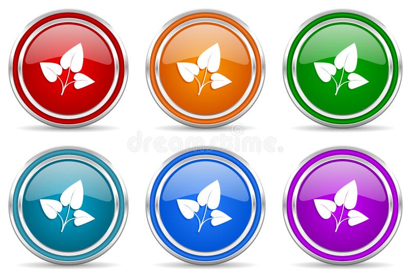 Leaf Silver Metallic Glossy Icons, Set of Modern Design Buttons for Web ...