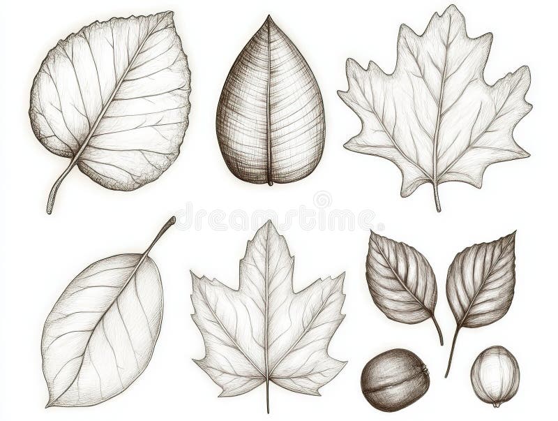 Leaf Sketch: a Detailed Illustration of Leaves, Emphasizing Their ...