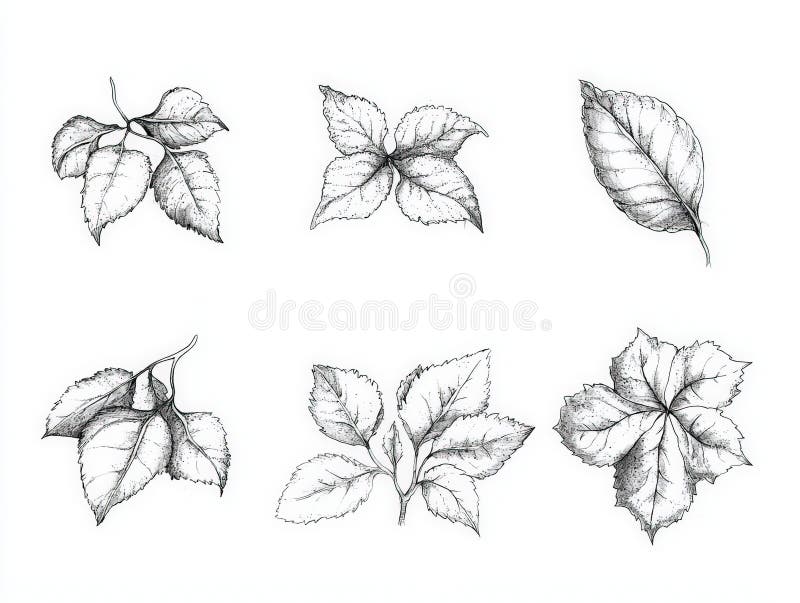 Leaf Sketch: a Detailed Illustration of Leaves, Emphasizing Their ...
