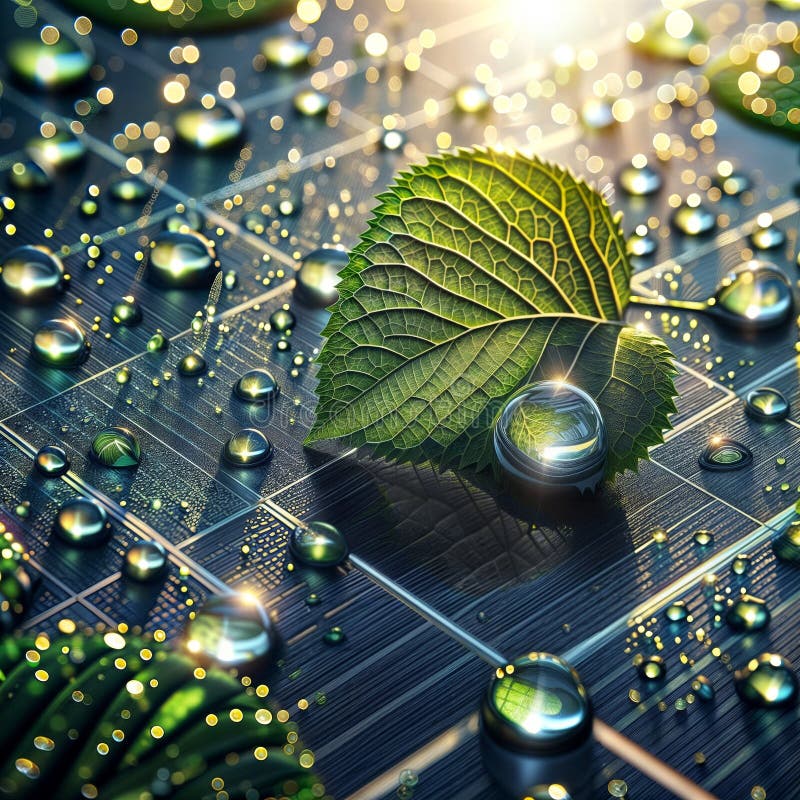 Leaf on Solar Panel Close-up of a Green Leaf, Generative Ai Stock ...
