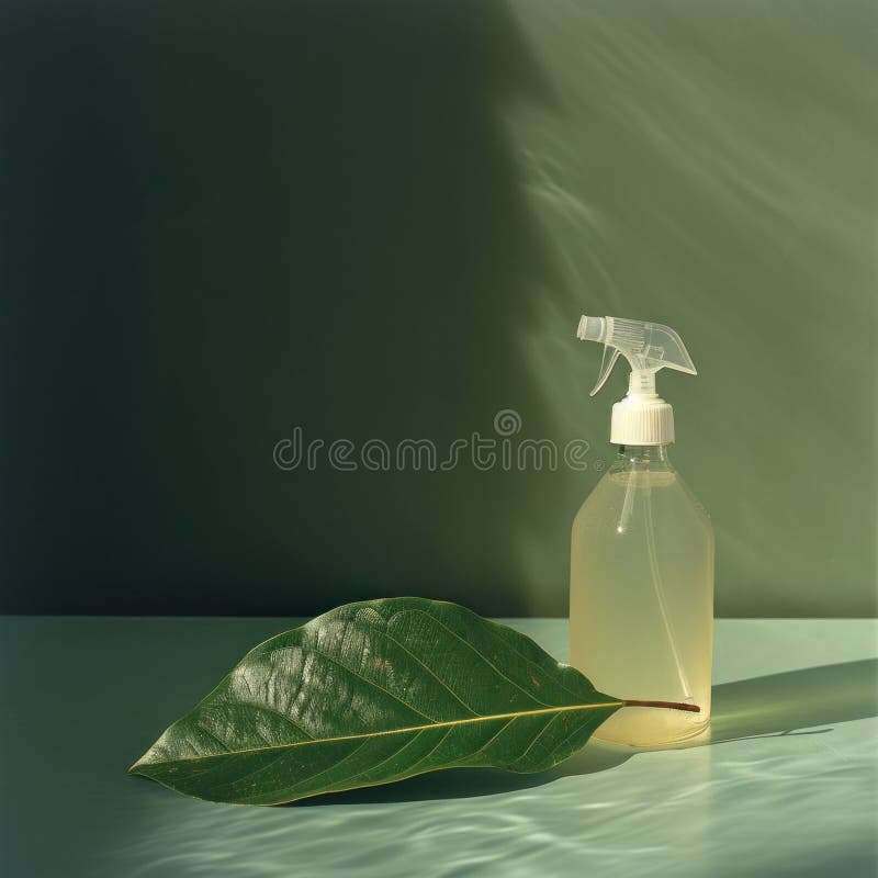 Leaf and Spray Bottle on the Table Stock Photo - Image of leaf ...