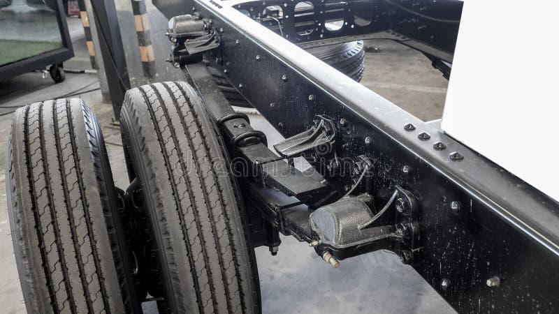 Leaf Spring and Right Rear Tire of 6 Wheel Medium Duty Truck Stock ...