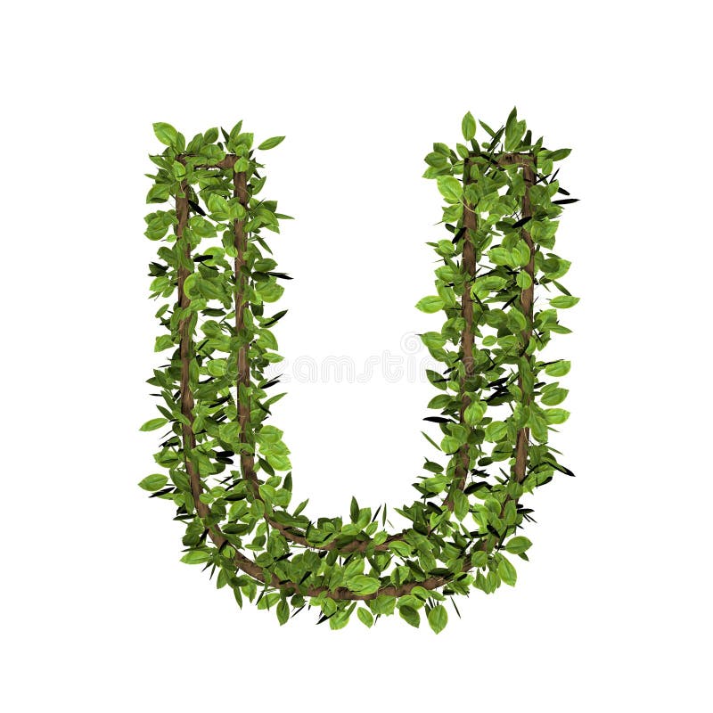 Leaf Style Letter U. 3D Render of Grass Font Stock Illustration ...