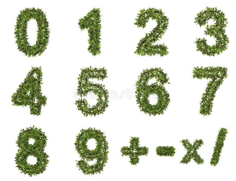 Leaf Style Number. 3D Render of Grass Font Stock Illustration ...