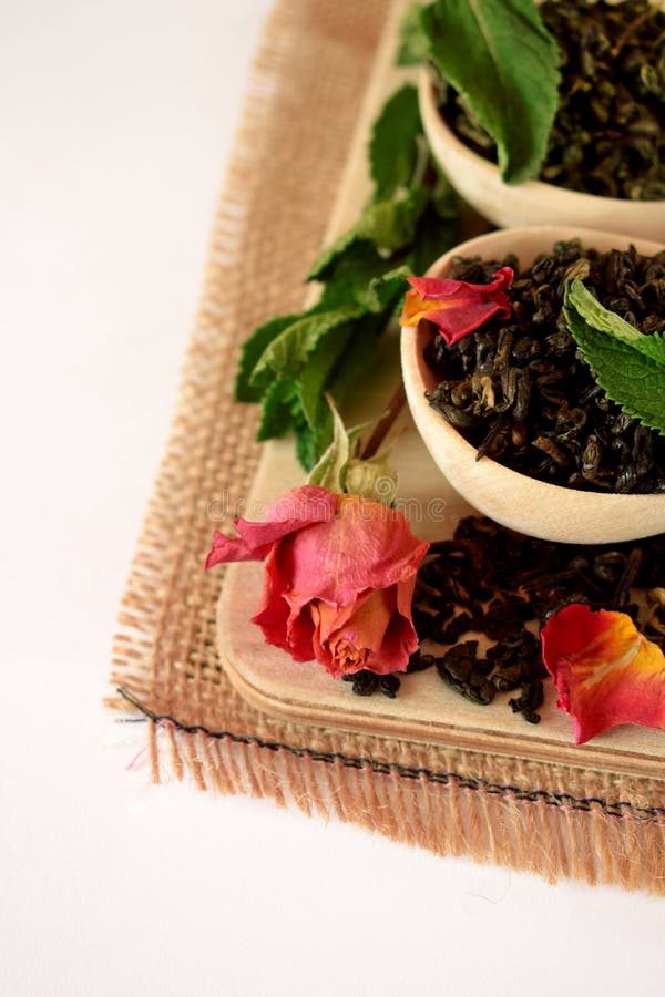 Leaf Tea, Dried Rose and Fresh Mint Stock Image - Image of organic ...