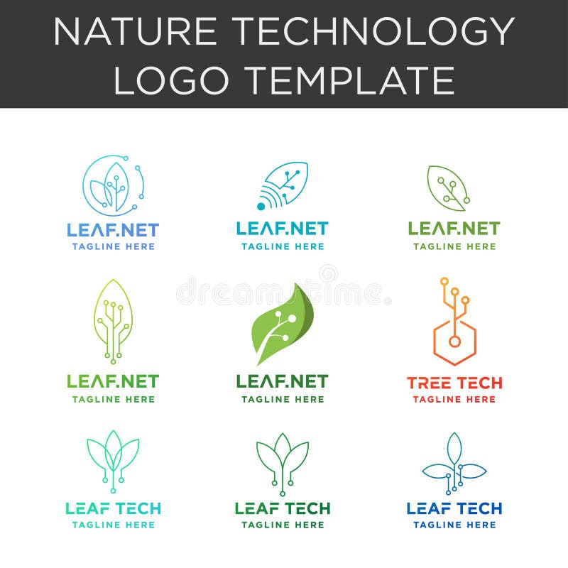 Leaf Technology Logo Collection Vector Design Internet Nature Symbol ...