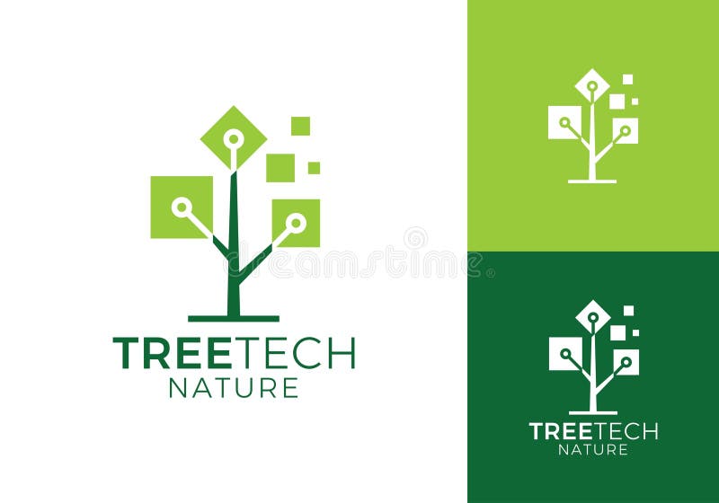 Leaf Tree Tech Logo. Creative Pixel Digital Connection Symbol Icon ...