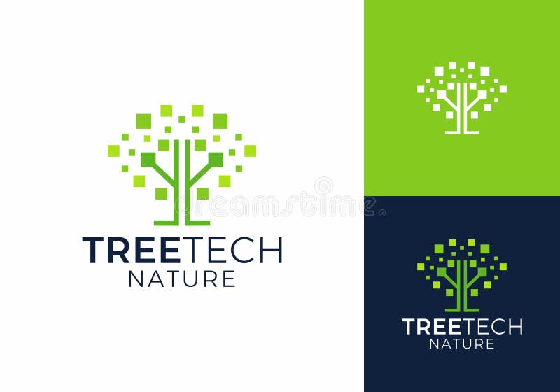 Leaf Tree Tech Logo. Creative Pixel Digital Connection Symbol Icon ...