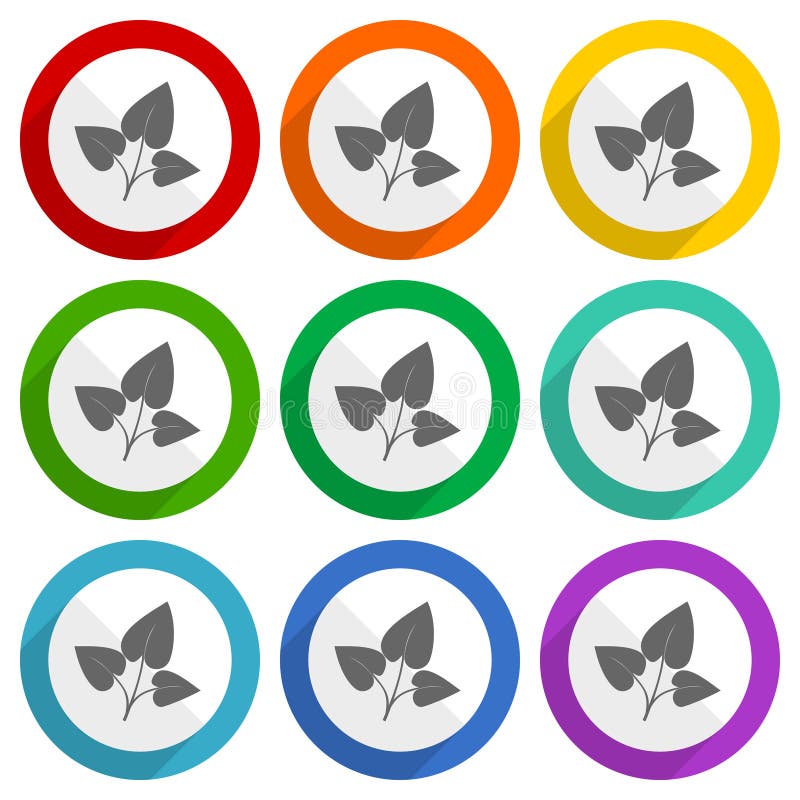 Leaf Vector Icons, Set of Colorful Flat Design Buttons for Webdesign ...