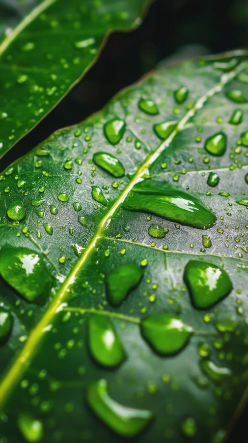 Leaf with Water Droplets in Close-up View Stock Photo - Image of ...