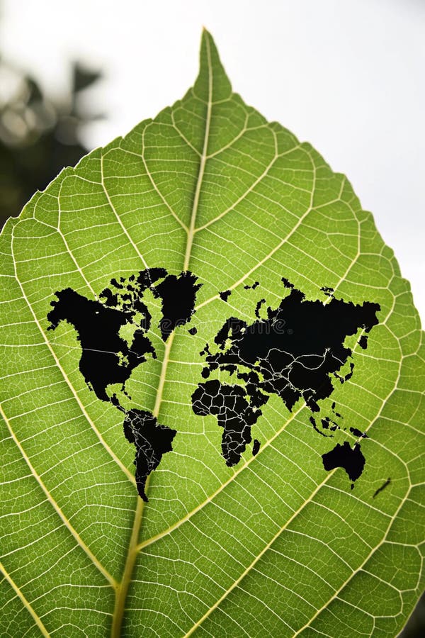 Leaf with a World Map Cut-out Stock Illustration - Illustration of ...