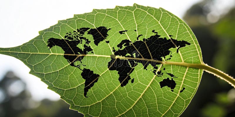 Leaf with a World Map Cut-out Stock Illustration - Illustration of ...