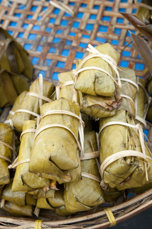 Leaf Wrapped Sweet Rice in Bangkok Market Stock Image - Image of ...