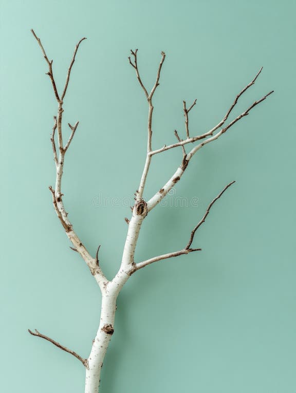 Leafless Tree Branch Against a Light Teal Background. Stock Photo ...