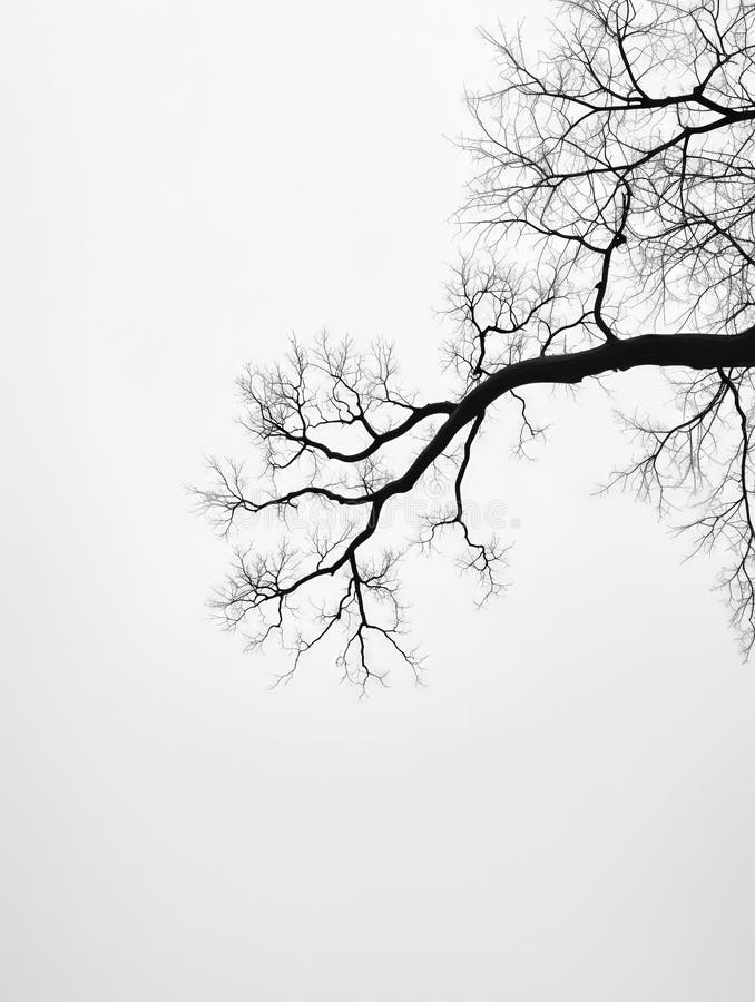 Leafless Tree Branches Reaching into Pale Sky in Black and White Stock ...