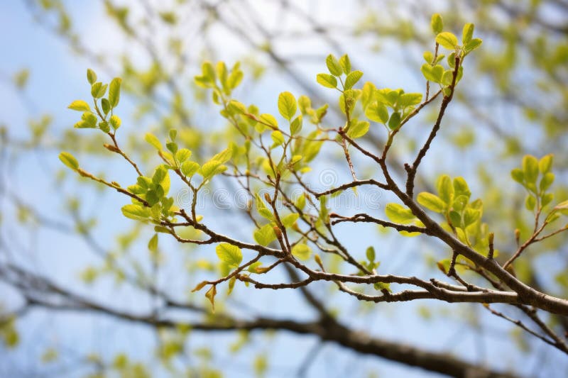 A Leafless Tree Sprouting New Leaves Stock Image - Image of rebirth ...