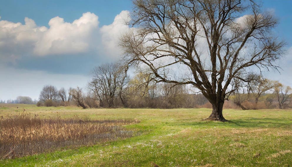 Leafless Trees in Early Spring in Sunny Weather, the First Buds ...