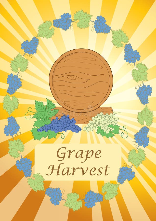 Leaflet for Grape Harvest - Wooden Barrel with Frame and Grape - Vector ...