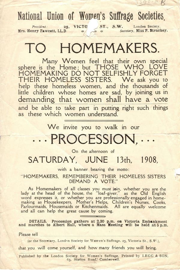 Leaflet For NUWSS Procession On 13 June 1908 Picture. Image: 222358729