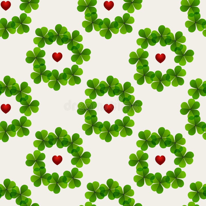 Leafs Clover with Heart Seamless Pattern for Romantic Paper and Textile ...