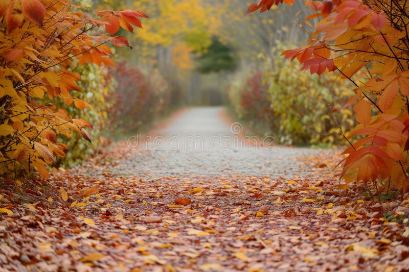 Leafstrewn Walk in Autumn, Outoffocus Fall Foliage Frames Either Side ...