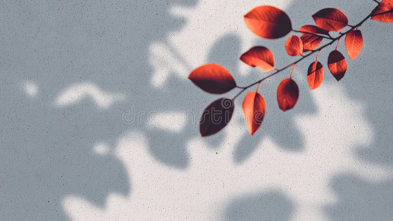 Leafy Branch Casts a Shadow on a Grey Background Stock Image - Image of ...