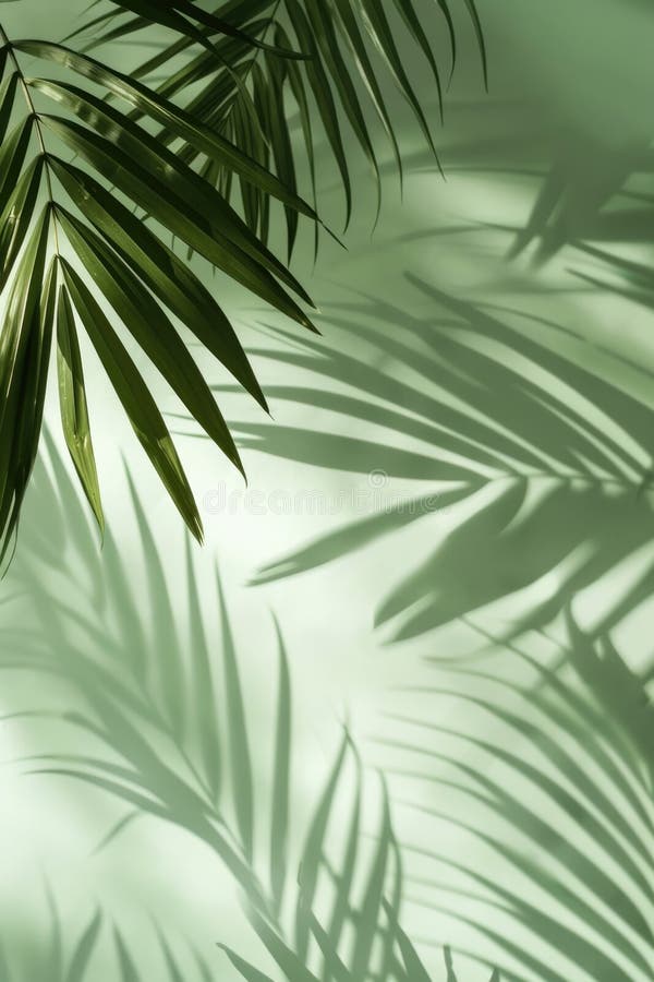A Leafy Green Background with a Palm Tree Leaf Casting a Shadow Stock ...