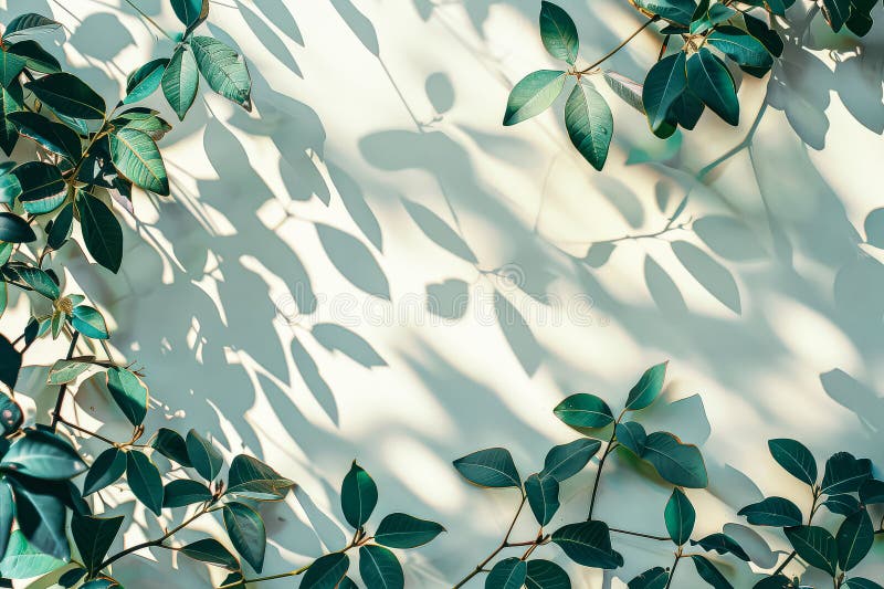 Leafy Green Bush Casts a Shadow on a White Wall Stock Image - Image of ...