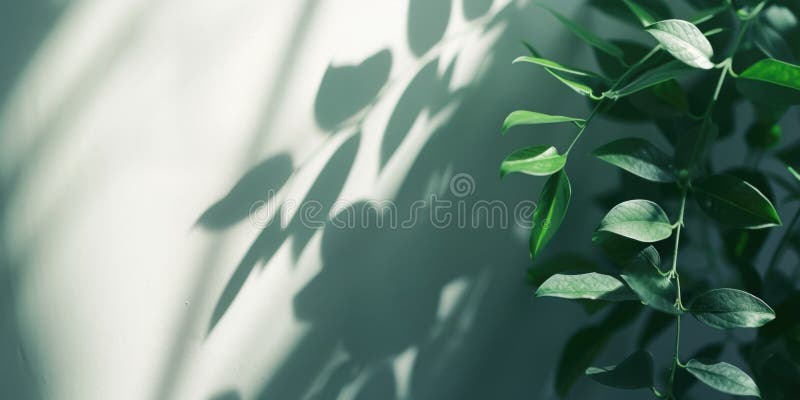 A Leafy Green Plant Casts a Shadow on a White Wall Stock Illustration ...