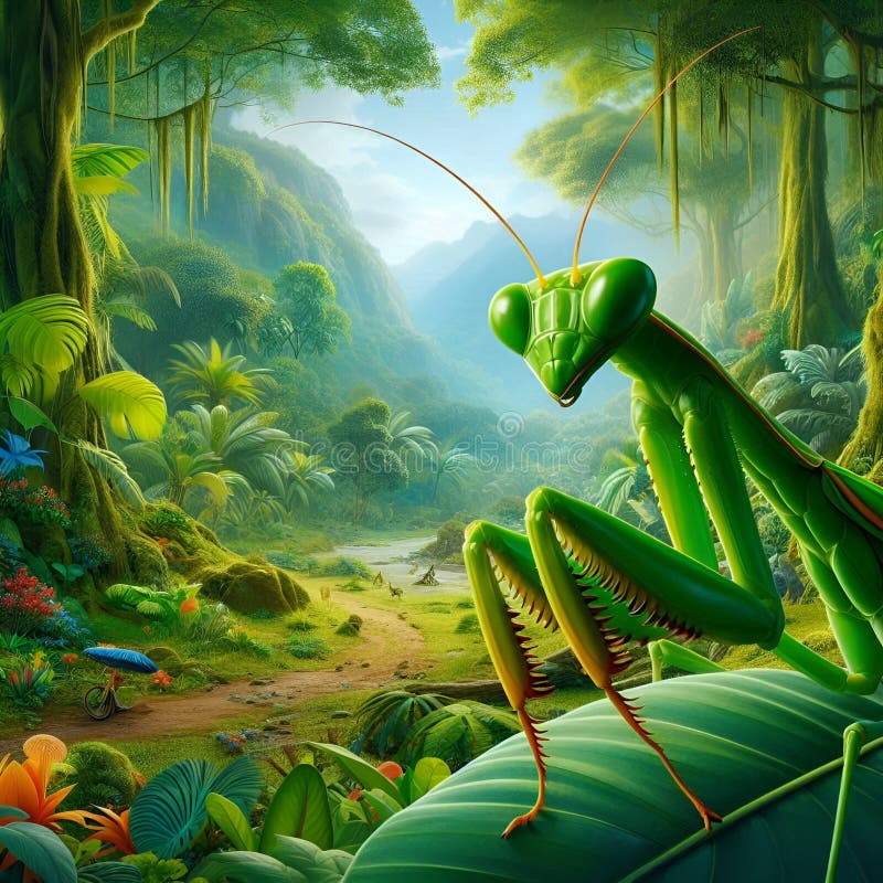 Leafy Perch: Praying Mantis in Natural Habitat, Generative AI. Stock ...
