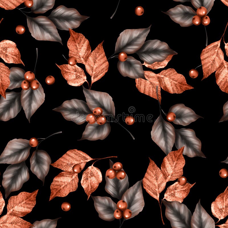 Leafy Seamless Pattern. Floral Black Background Wallpaper with Autumn ...