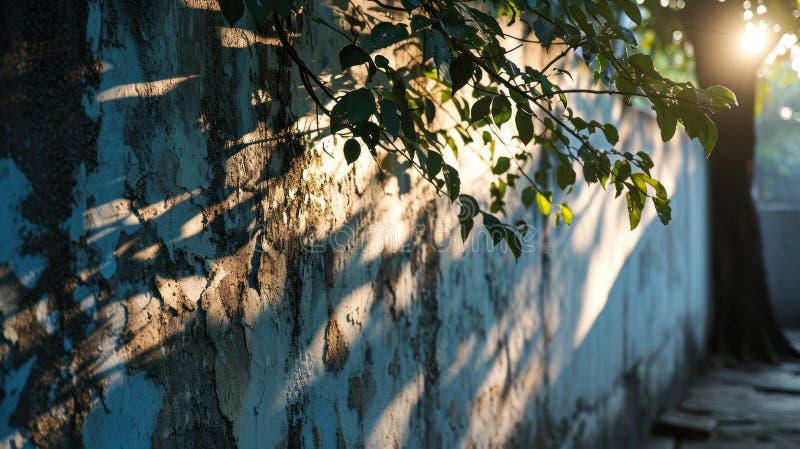 Leafy Shadows on Urban Wall - AI Generated Stock Illustration ...
