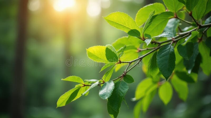 Leafy Tree Branch with Sunlight Shining on it Stock Photo - Image of ...