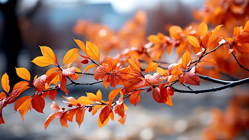 Leafy Tree Branch in Vibrant Autumn Colors Stock Illustration ...