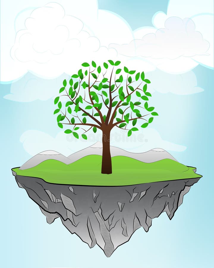 Leafy Tree on Flying Island Concept in Sky Vector Stock Vector ...