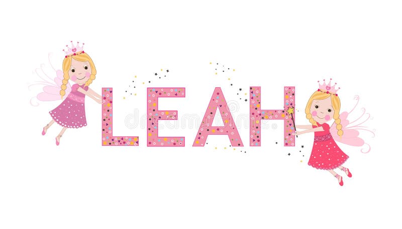 Leah Female Name with Cute Fairy Tale Stock Vector - Illustration of ...