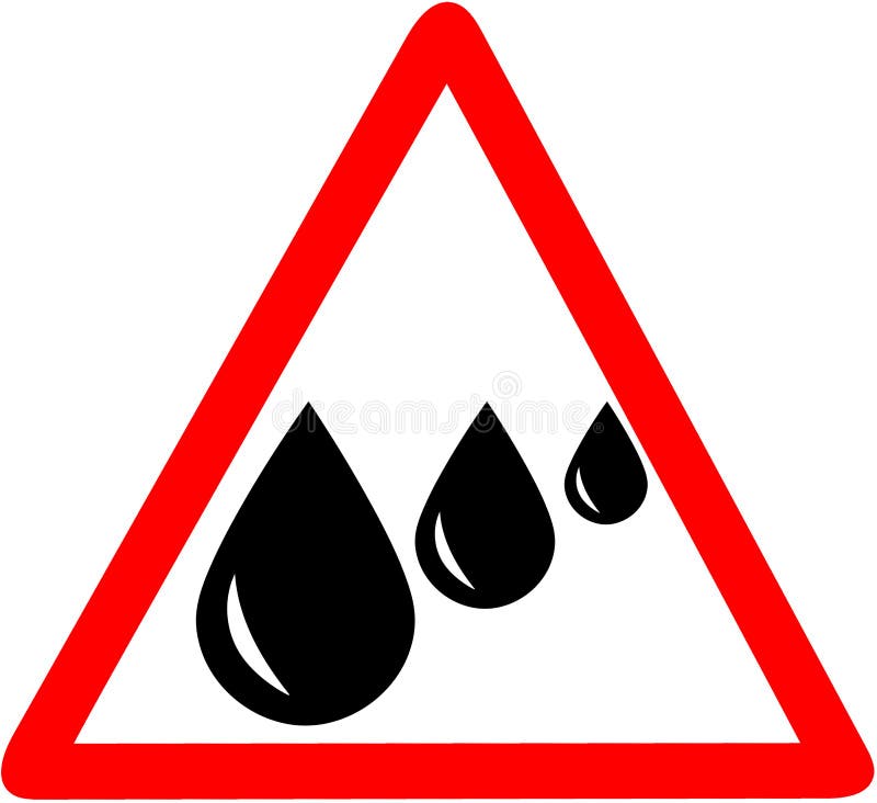 Leakage Warning Drop Caution Red Triangular Road Sign Isolated on White ...